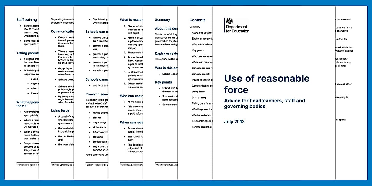 DfE Use of Reasonable Force Adult Guidance (teacher made)