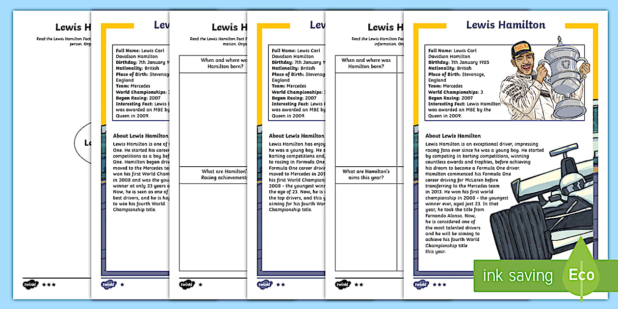 Lewis Hamilton Research Worksheet | Parents Teaching Support