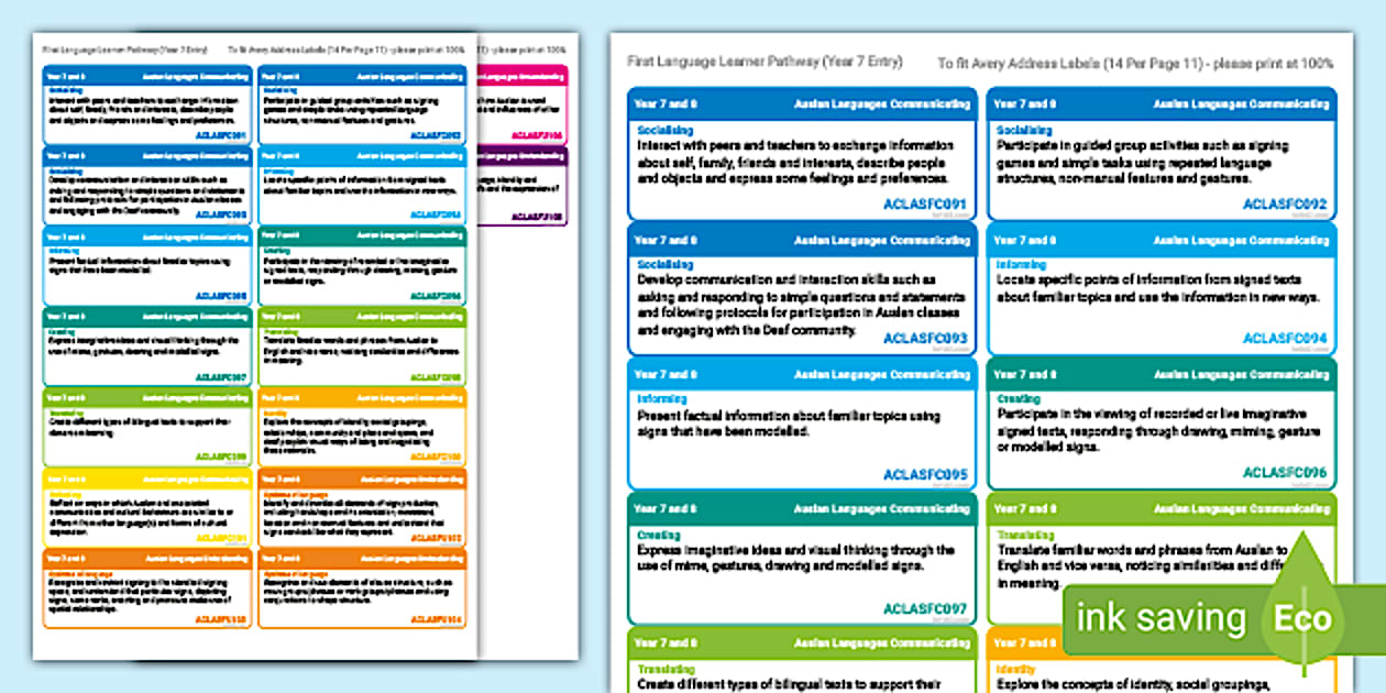Auslan Scope and Sequence Australian Curriculum Stickers