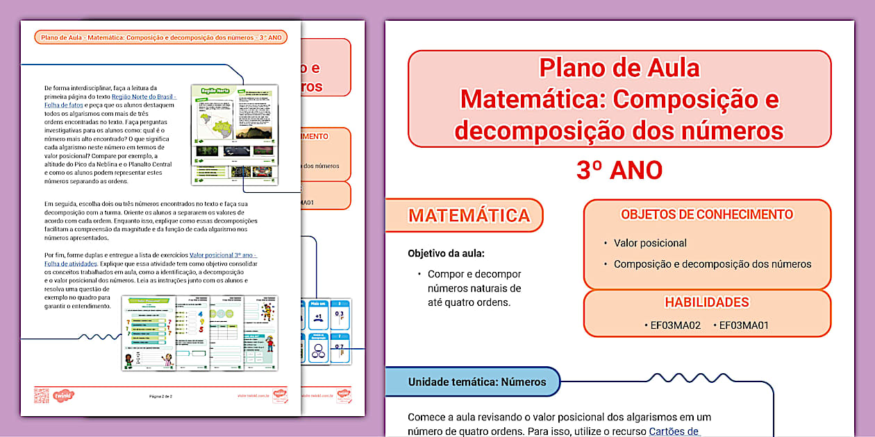FREE! - Plano de aula 3º ano - Matemática: Composição e decomposição dos