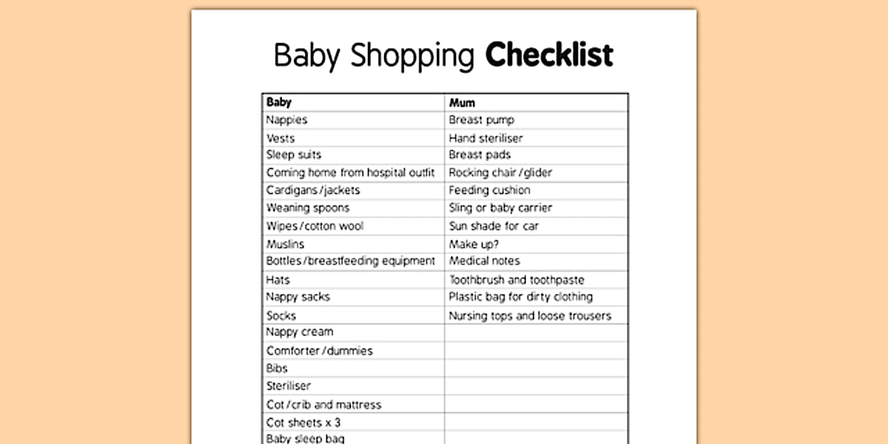 Editable Baby Shopping Checklist (professor feito) - Twinkl