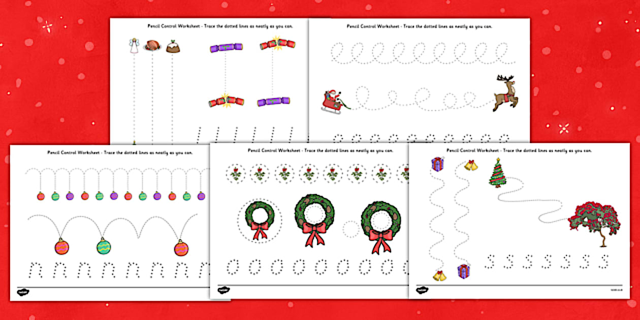 Christmas Pencil Control Worksheets (teacher made) - Twinkl