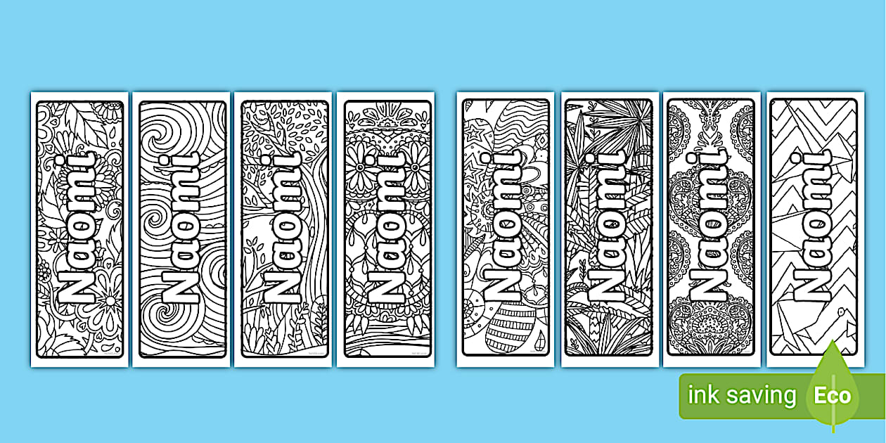Naomi Mindfulness Name Colouring Bookmarks (teacher made)