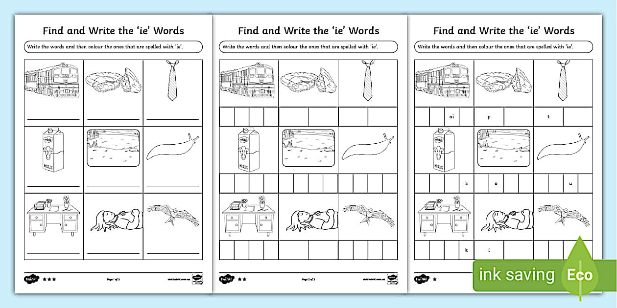 Find and Write the 'ie' Words Differentiated Worksheets