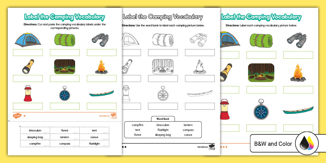Label the Camping Vocabulary Differentiated Worksheet