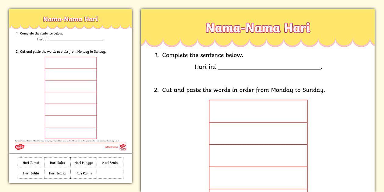 Years 1-2 Indonesian Activity: Days of the Week - Twinkl