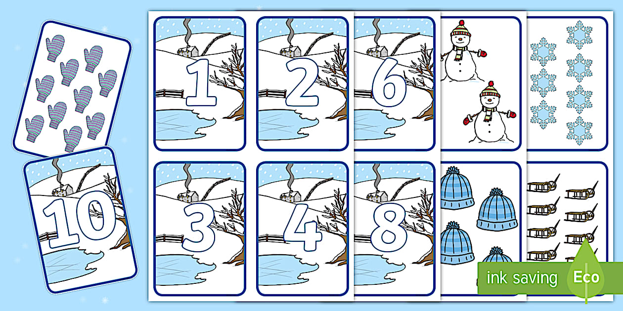 Winter-Themed Number Matching Cards - Twinkl