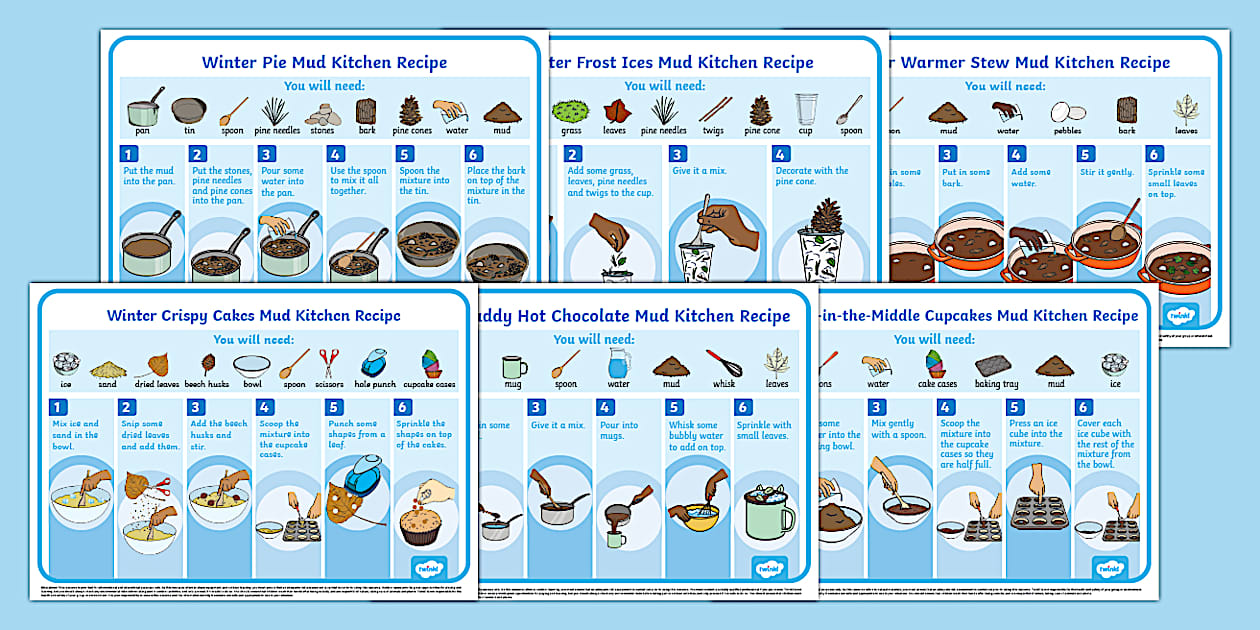 Winter Mud Kitchen Prompt Card Recipes Resource Pack