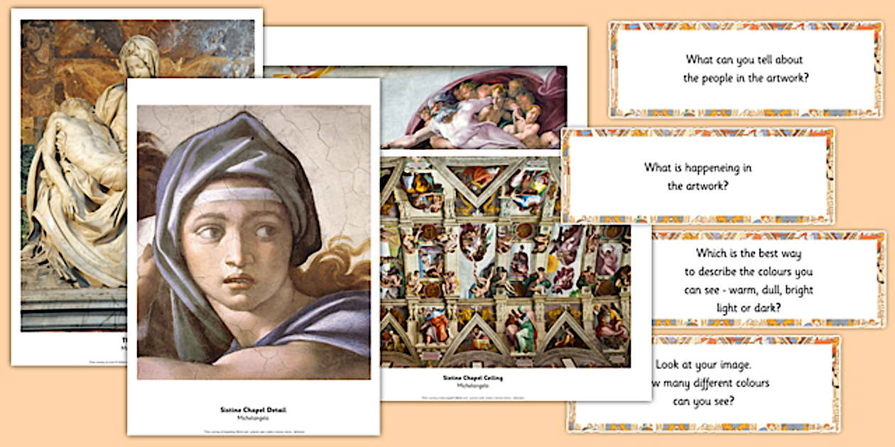 Cursive Michelangelo Photopack and Prompt Questions - Twinkl