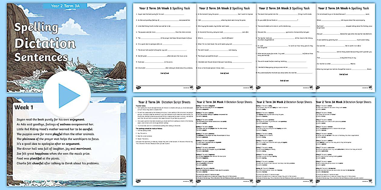 Year 2 Term 3A Spelling Dictation Sentences Activity Pack