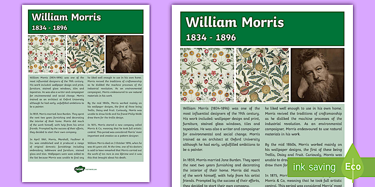 William Morris Artist Fact Sheet - Twinkl