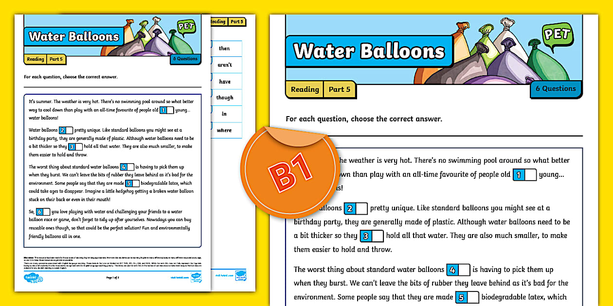B1 Reading Exam Practice: Summer Fun Activity - Twinkl