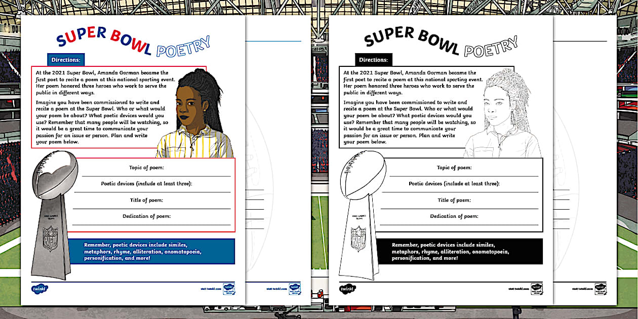 Super Bowl Poetry Worksheet for 3rd-5th Grade - Twinkl