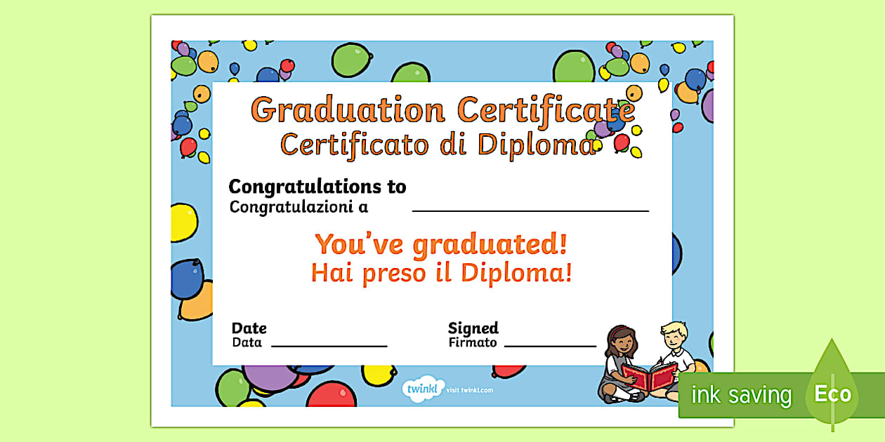 School Graduation Certificate English/Italian - School Graduation ...