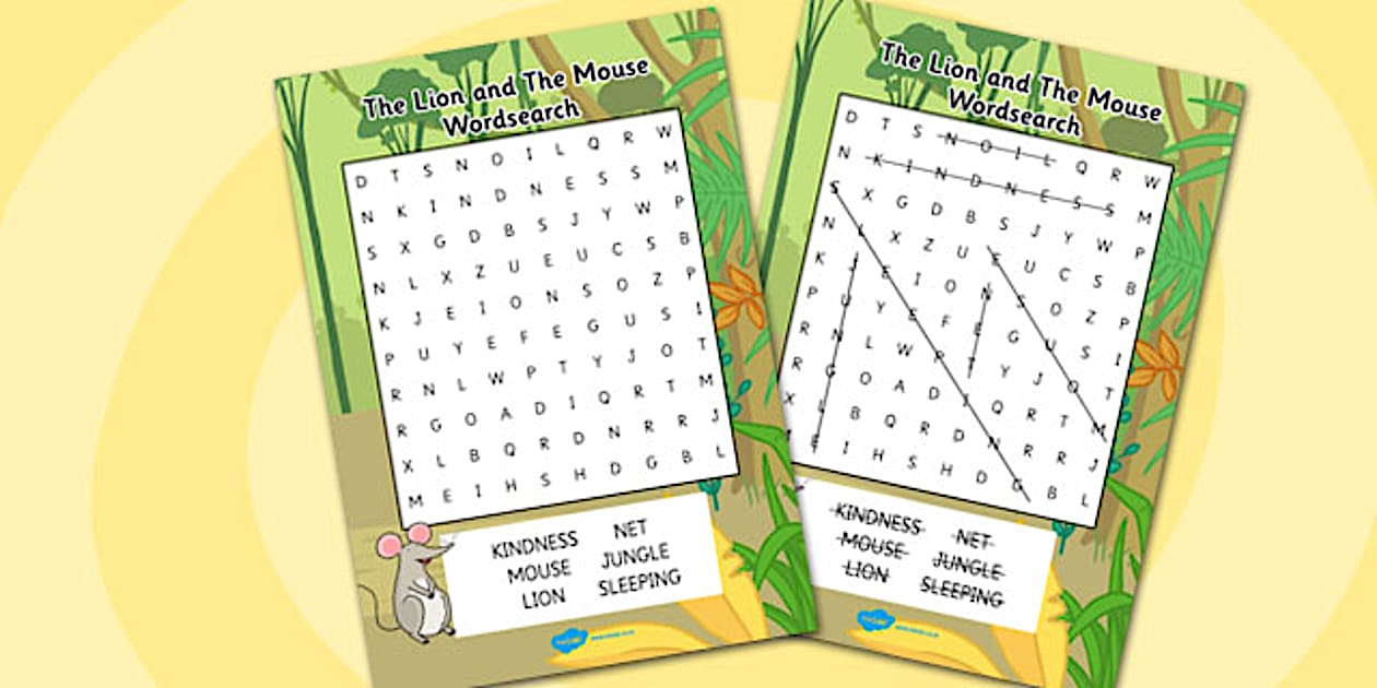 Lower Ability The Lion And The Mouse Word Search - Twinkl