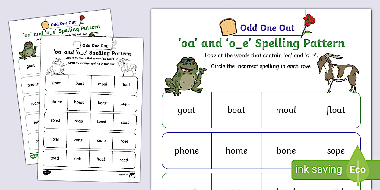 'oa' and 'o_e' Spelling Pattern Odd One Out Worksheet,o_e phonics,odd ...