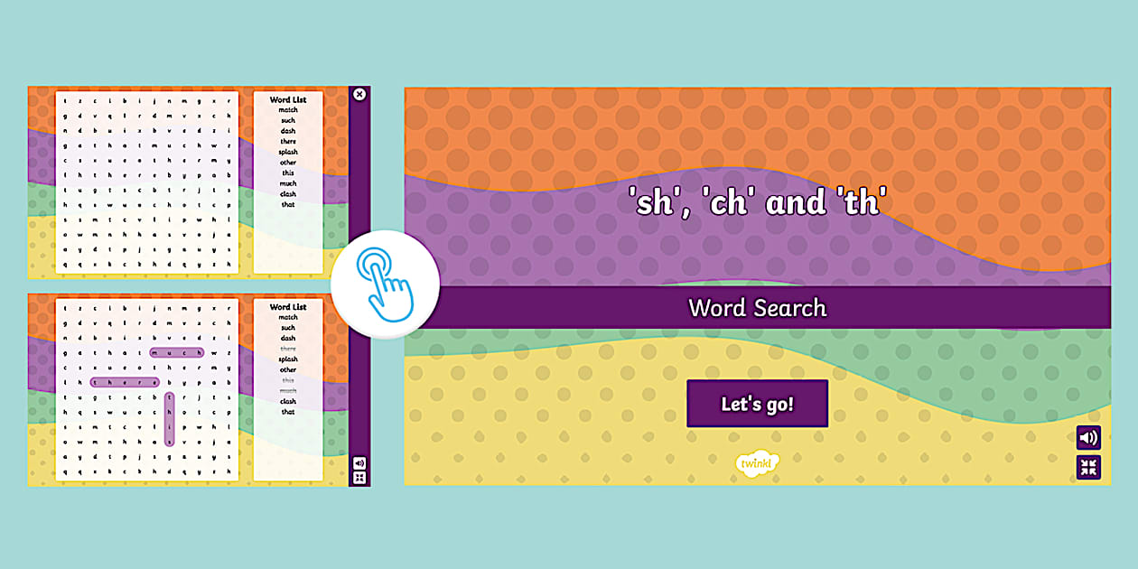 'sh, ch, th' Interactive Word Search (teacher made) - Twinkl