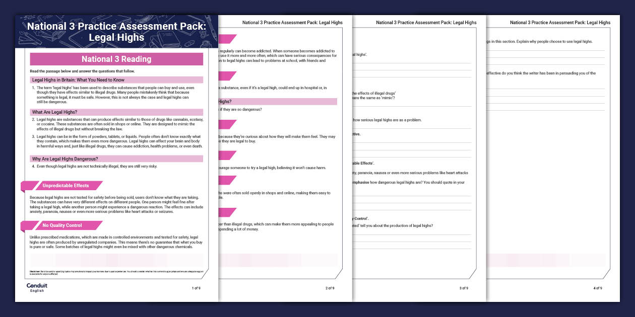 National 3 Practice Assessment Pack: Legal Highs