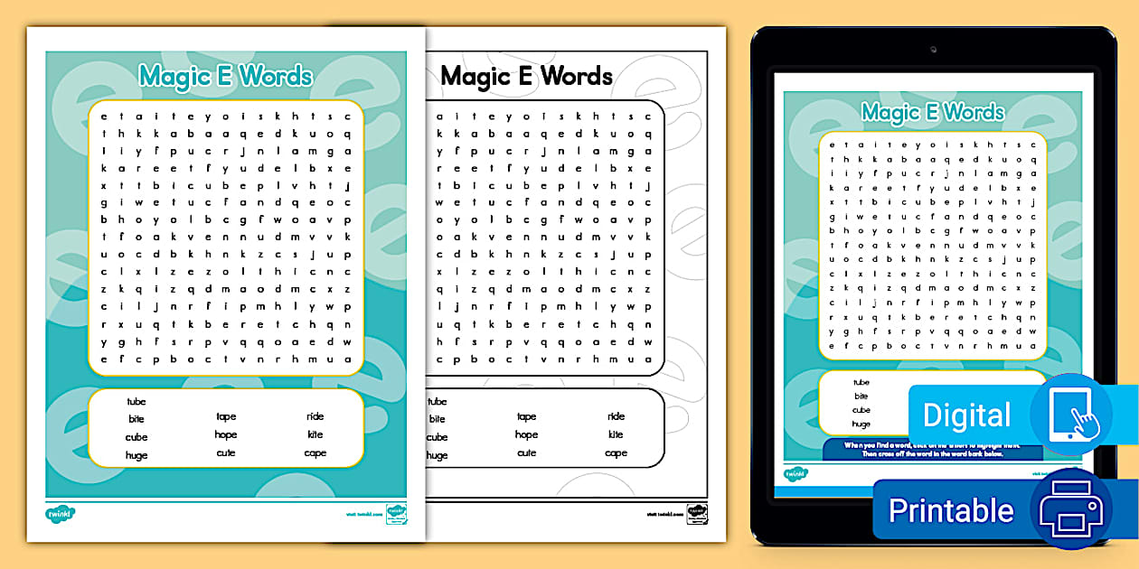 Magic E Word Search for 1st-2nd Grade (teacher made)
