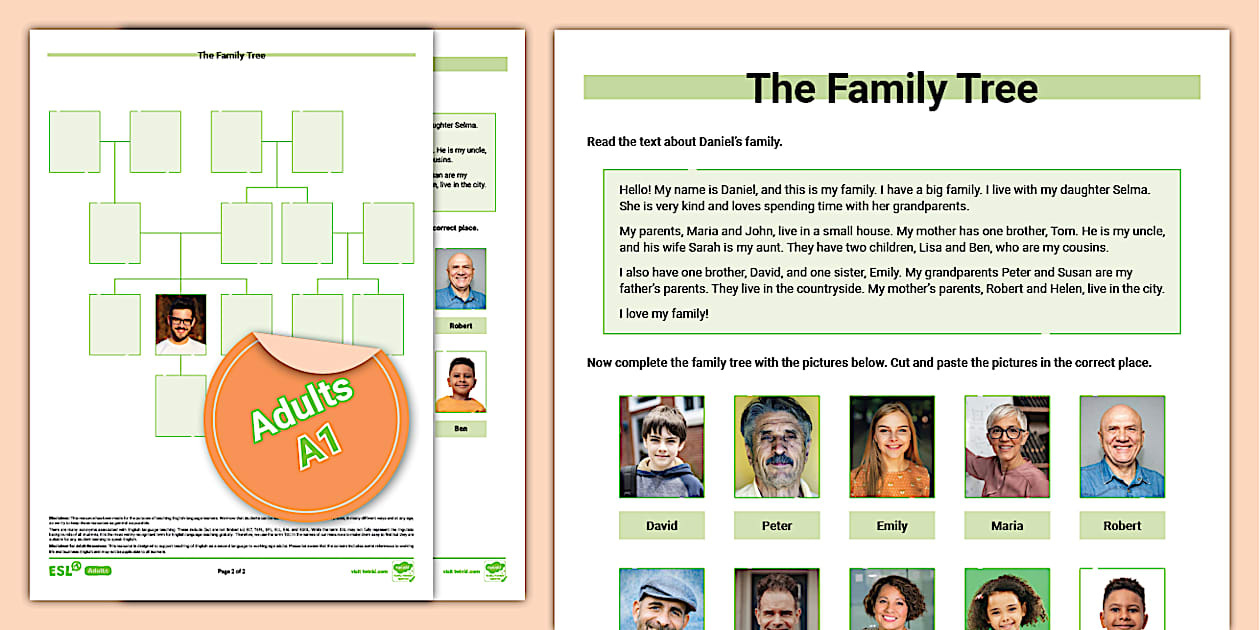 ESL Family Tree Cut-and-Paste Activity for Adults - Twinkl
