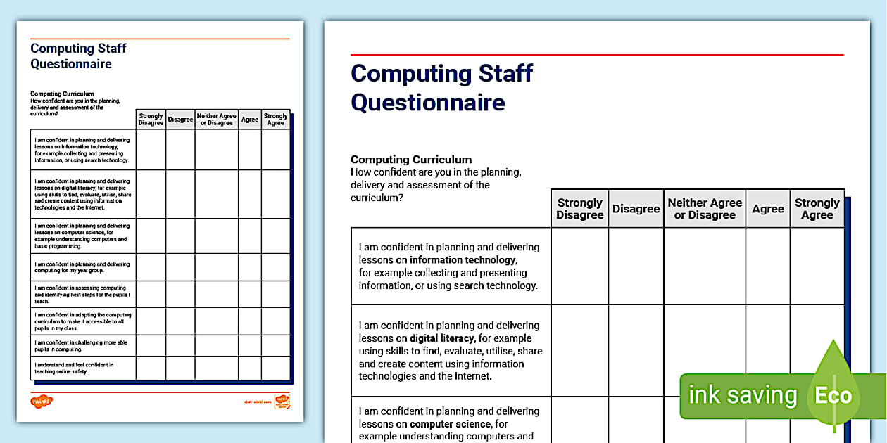 Staff Computing Questionnaire (teacher made) - Twinkl