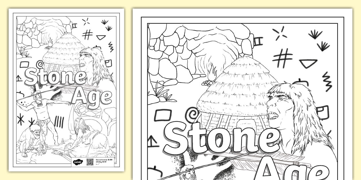 The Stone Age Colouring Title Page (Teacher-Made) - Twinkl