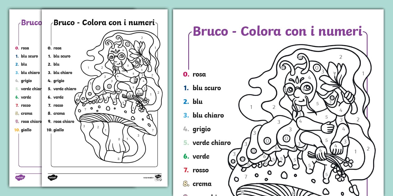 Colora con i numeri: Bruco (teacher made) - Twinkl