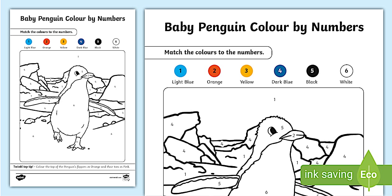 Free Baby Penguin Colour by Number for Kids; Download now!