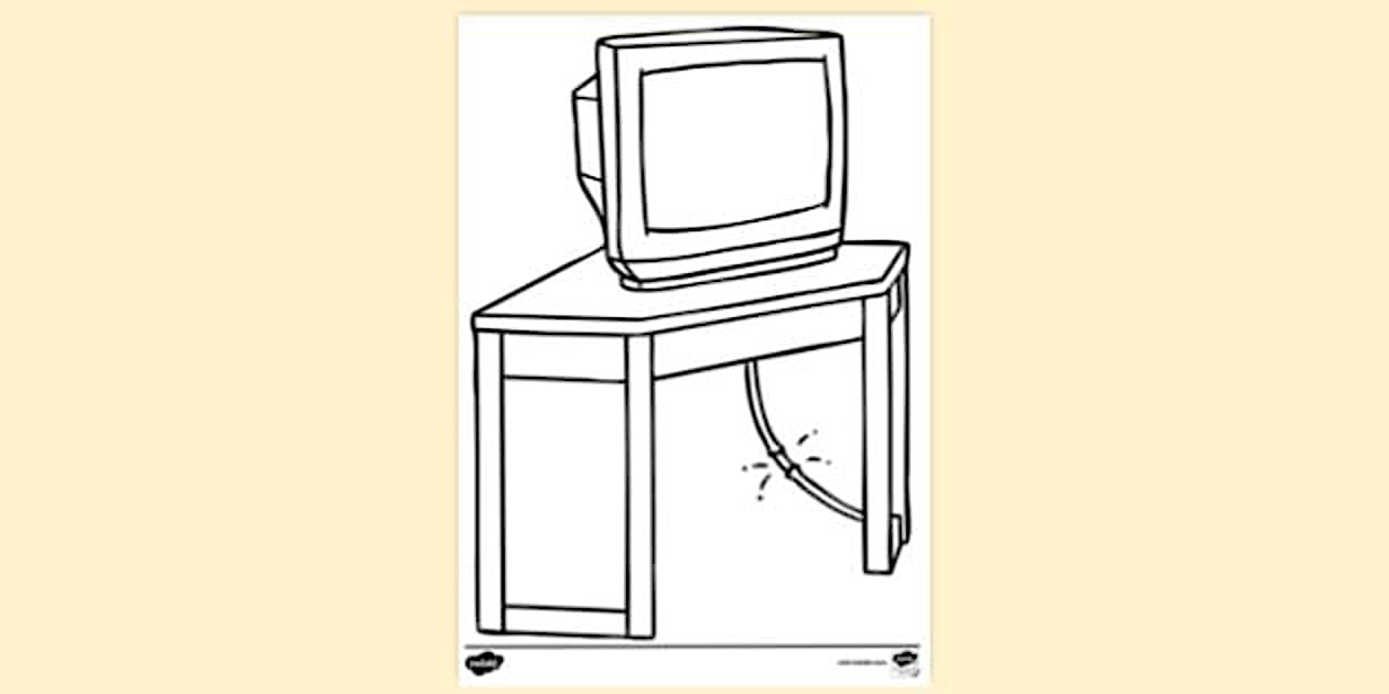 TV on Stand with Frayed Wire Colouring Sheet (teacher made)