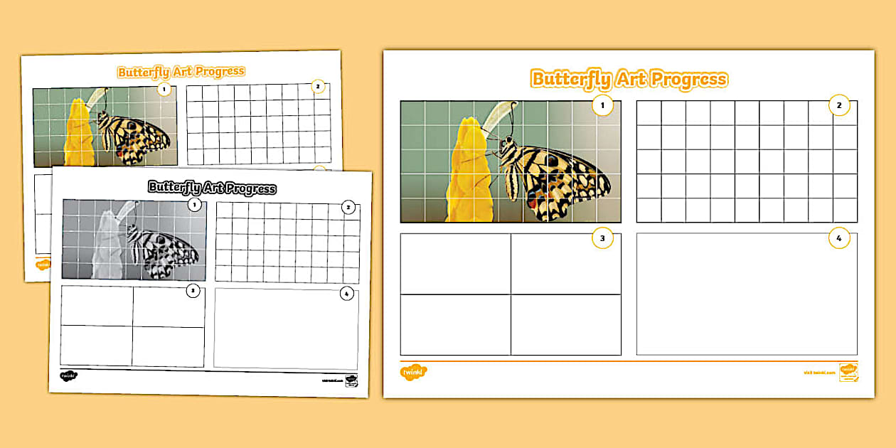 Butterfly Art Progress Template (teacher made) - Twinkl