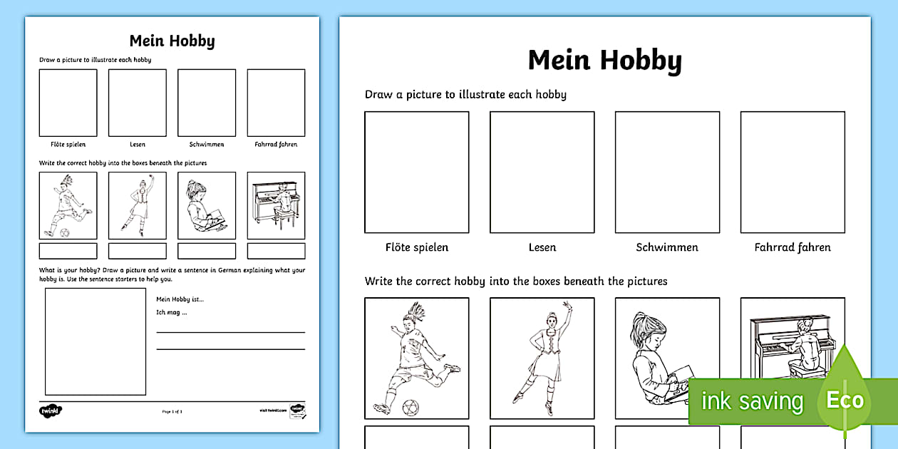 Hobbies Worksheet / Worksheet German (teacher made) - Twinkl