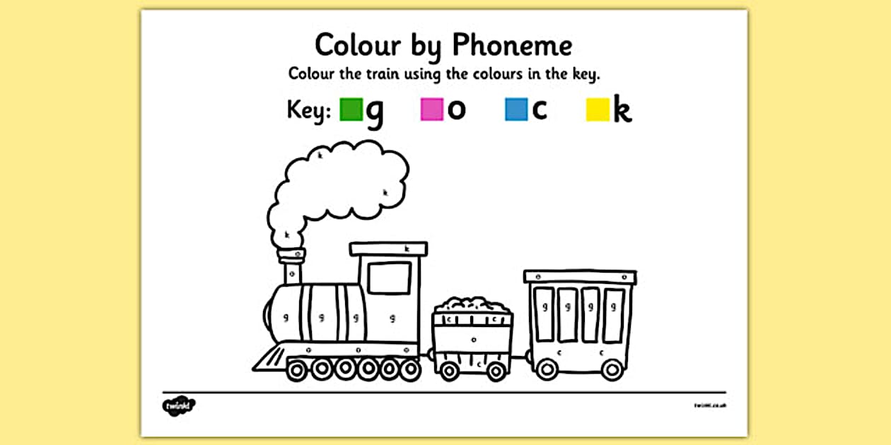 Precursive Colour by Phoneme Train Phase 2 g o c k - Twinkl