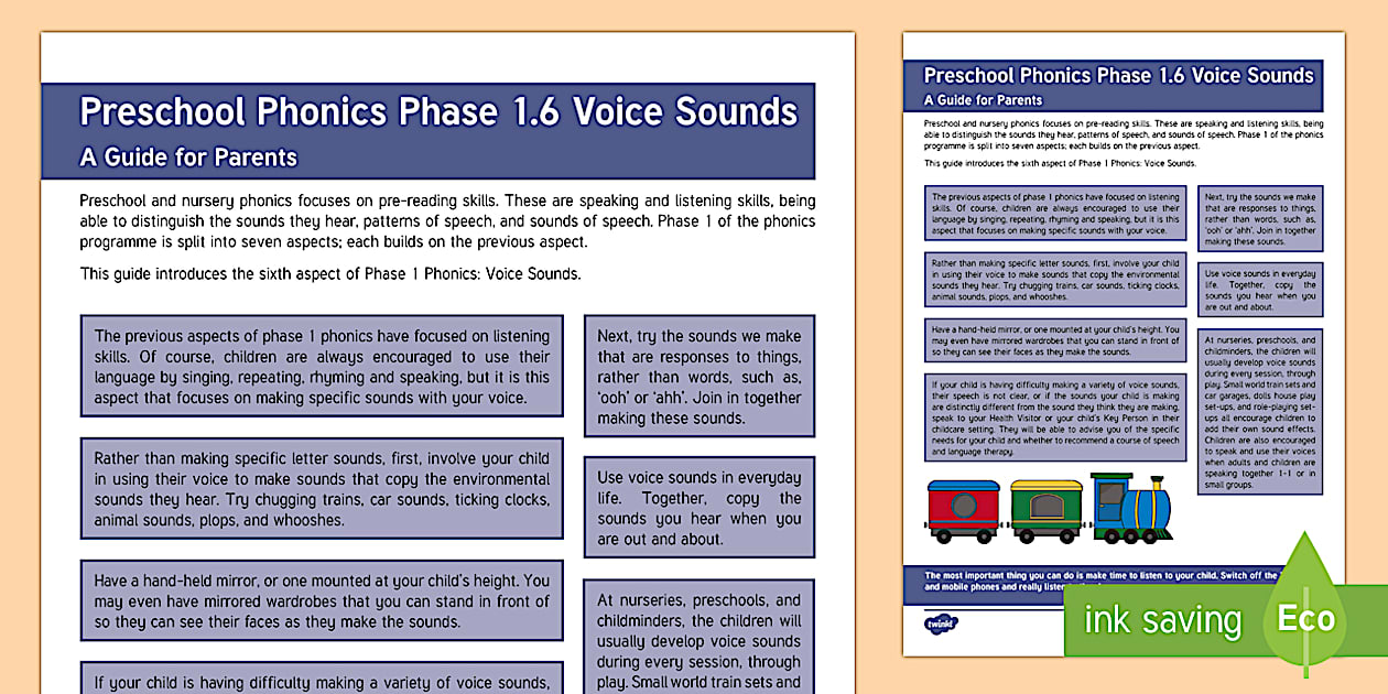 Preschool Phonics Phase 1.6 Voice Sounds Guide for Parents