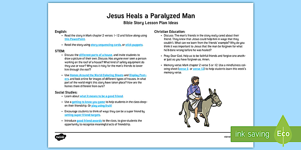 Jesus Heals a Paralyzed Man Teaching Ideas | Twinkl USA