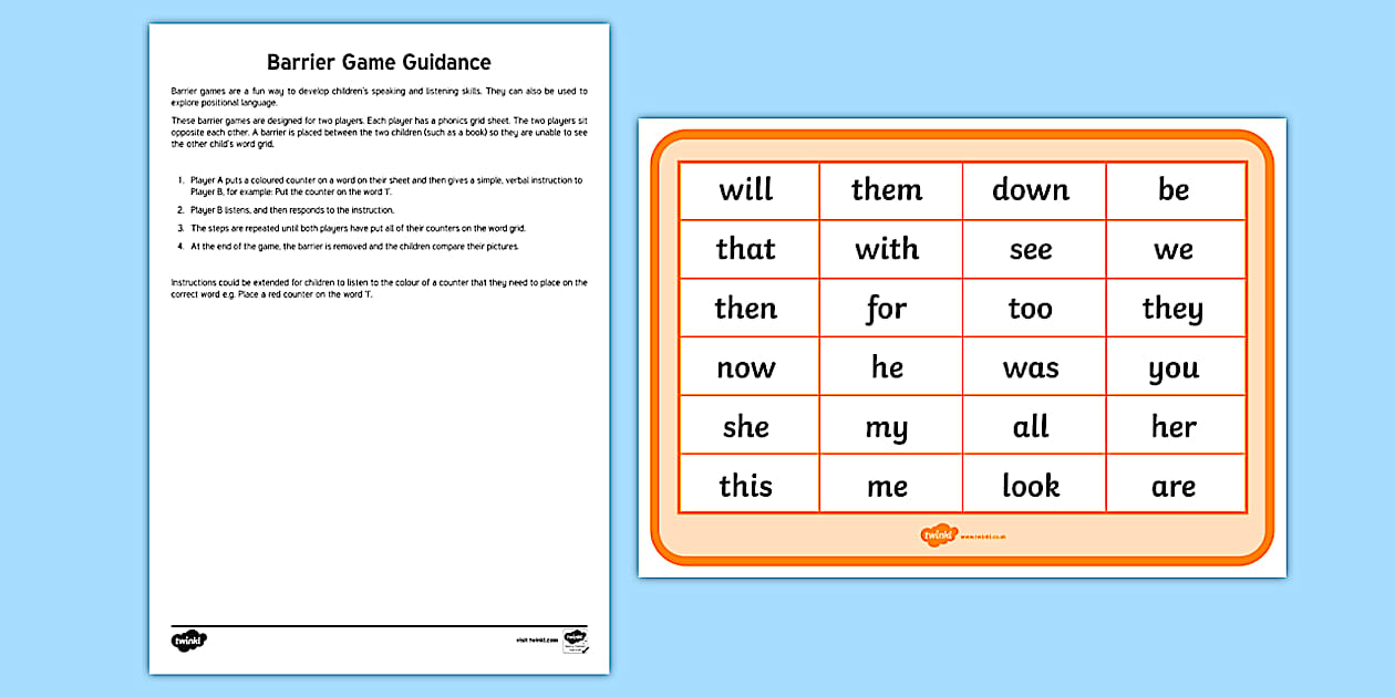 Phase 3 High Frequency Words Counters Barrier Game Worksheet / Worksheet,