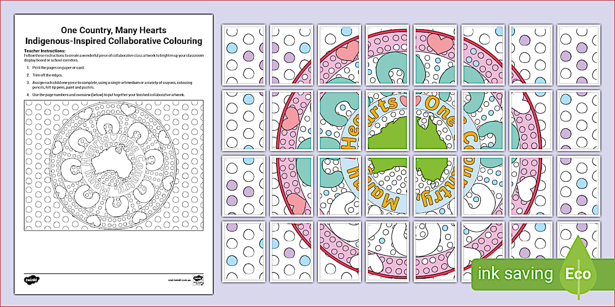 One Country, Many Hearts Collaborative Colouring - Twinkl