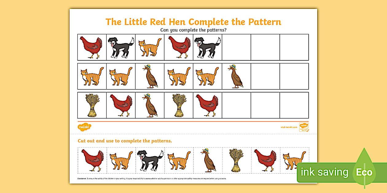 The Little Red Hen Complete the Pattern Activity | Twinkl