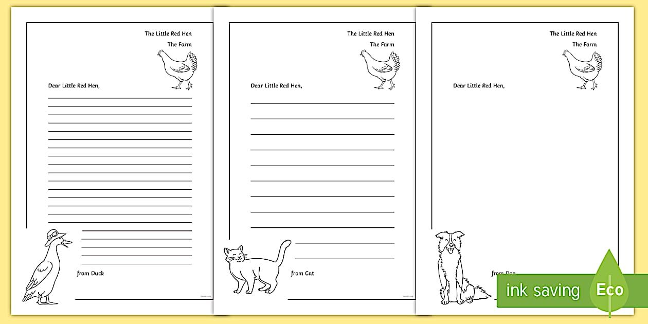 Little Red Hen Letter to Hen Writing Template (teacher made)