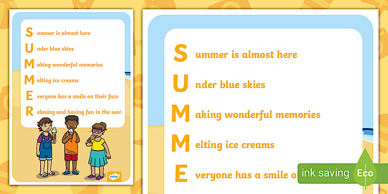 Summer Acrostic Poem Example (teacher made) - Twinkl