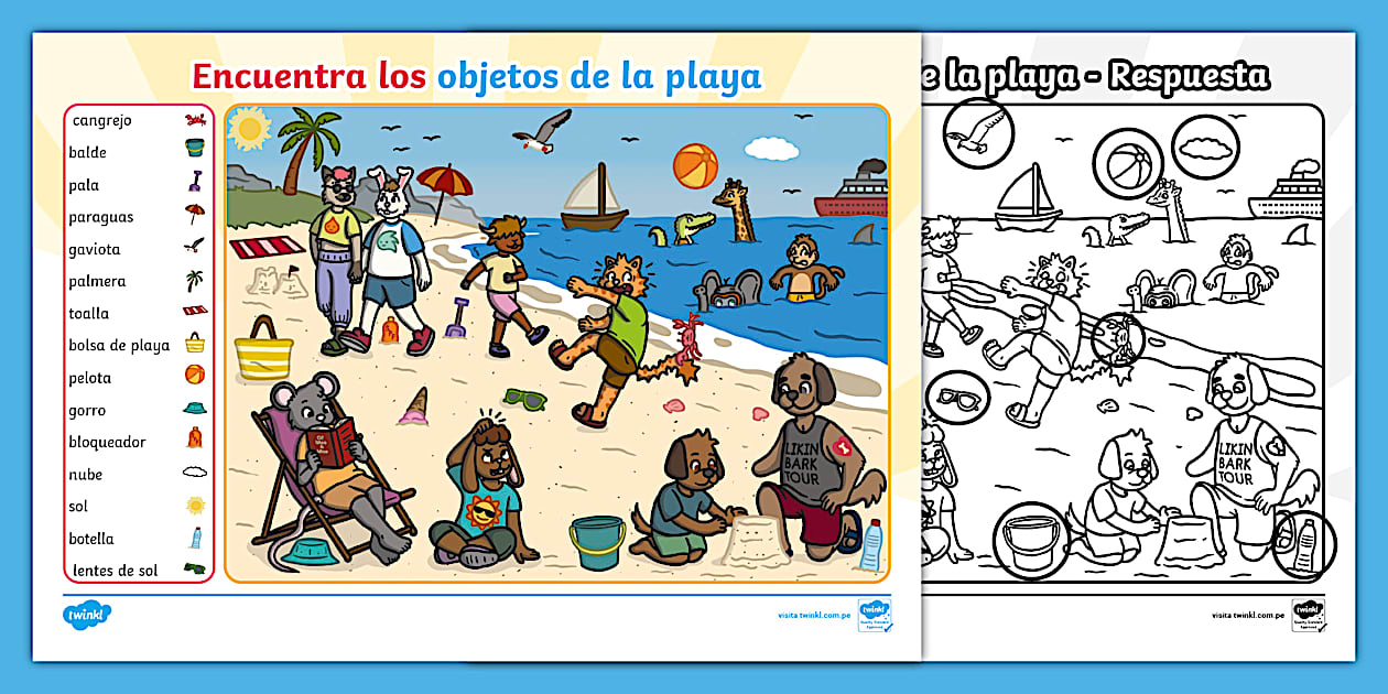 Atención y concentración: encuentra los objetos de la playa