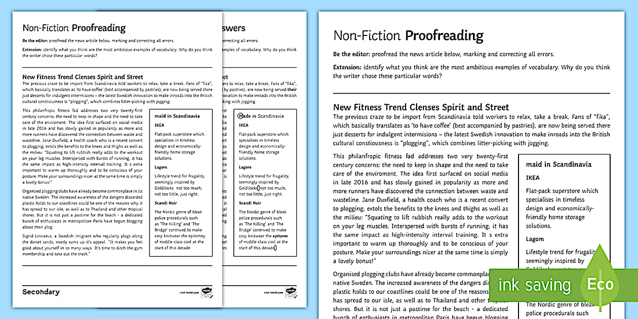 'Plogging' Proofreading Differentiated Activity Pack