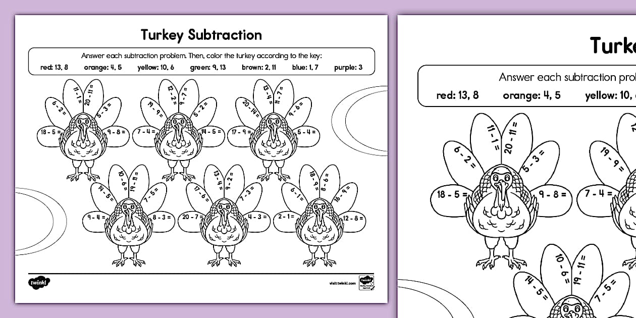 Thanksgiving Subtraction Worksheet Sheet | Twinkl USA