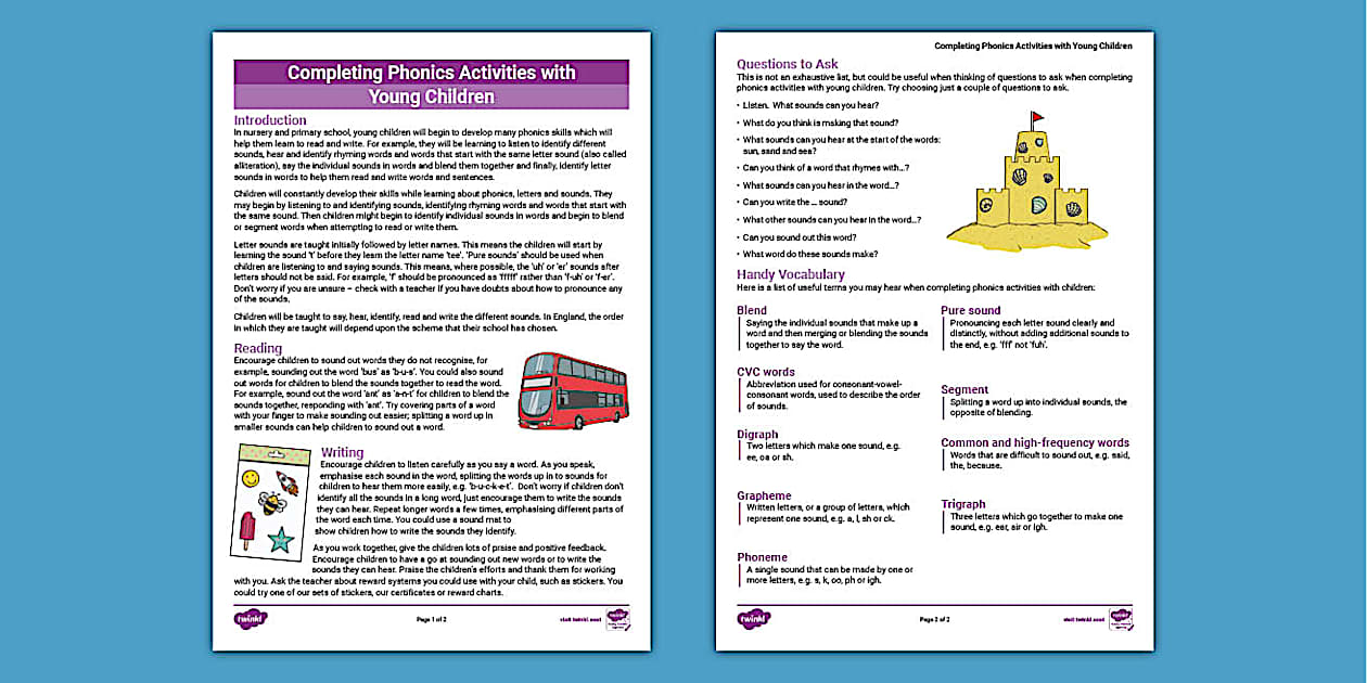 Completing Phonics Activities with Young Children Guide for Parents