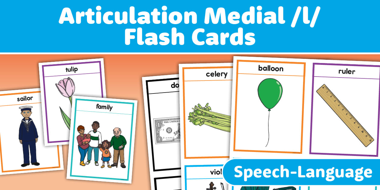 Articulation Medial /l/ Words Flash Cards for SLP