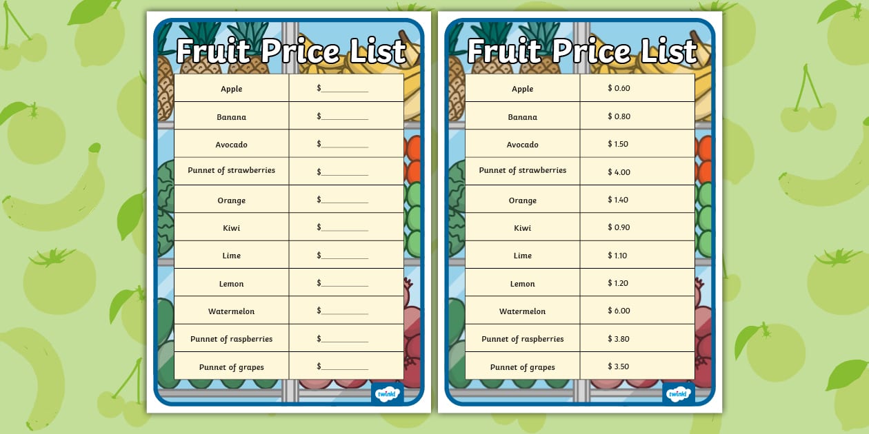 Fruit Price List Display Poster (teacher made) - Twinkl