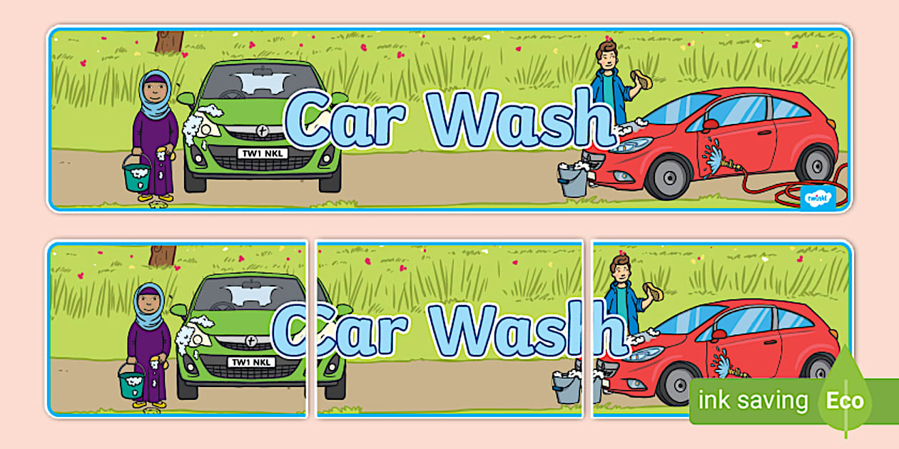 Black and White Car Wash Role Play Display Banner - Twinkl