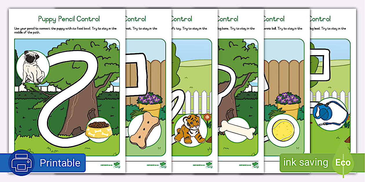Puppy Pencil Control Activity Worksheets - South Africa