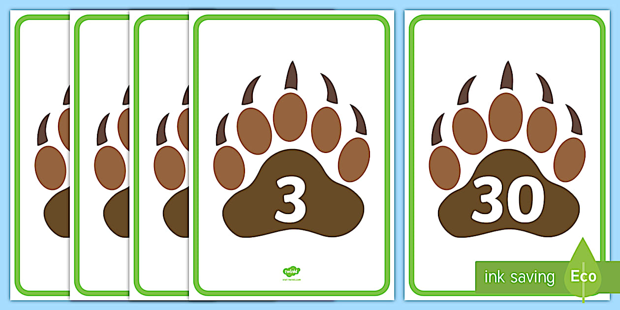 Numbers 0 to 30 on Paw Prints Display Posters (teacher made)