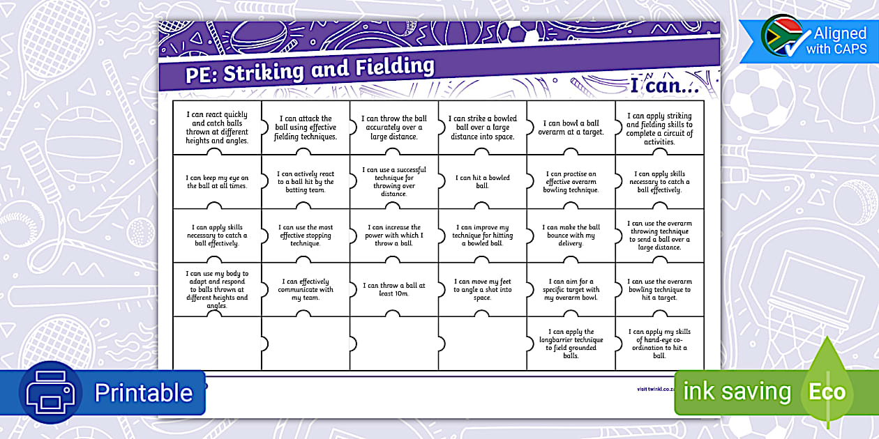 Grade 6 Physical Education Striking & Fielding Target Jigsaw