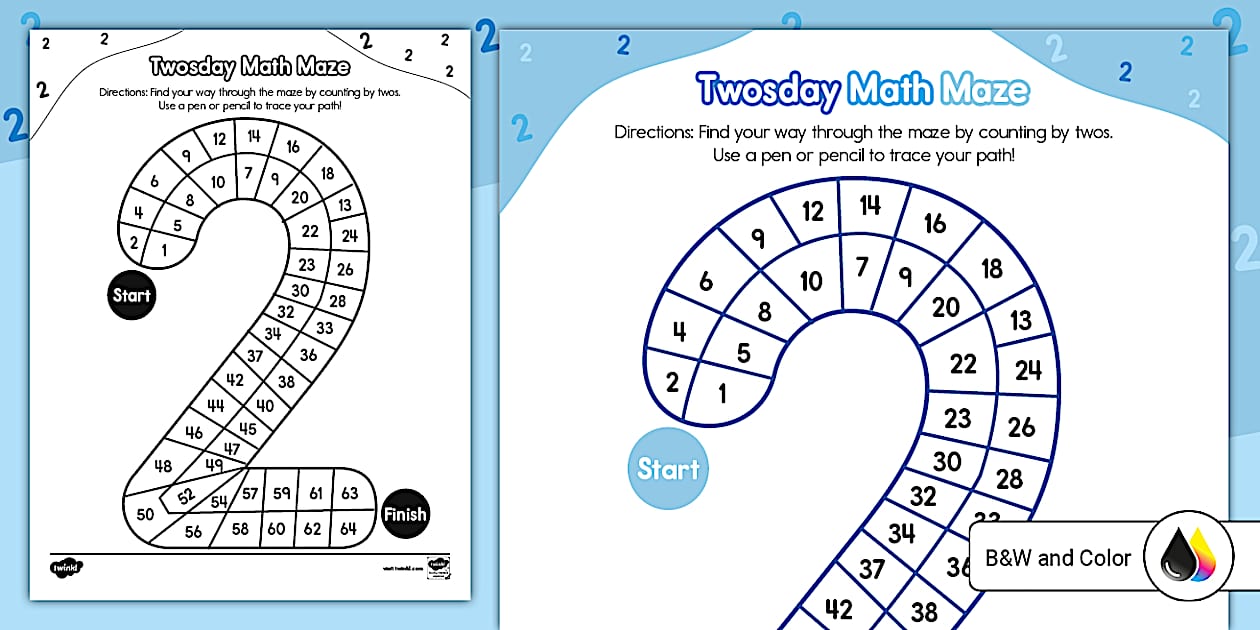 Twosday Count by Twos | Math Maze Worksheet | Twinkl